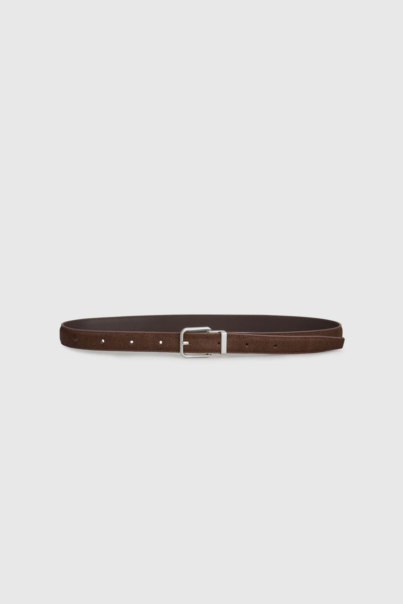 Blake Pony Leather Belt in Chocolate Silver - CAMILLA AND MARC® C&M