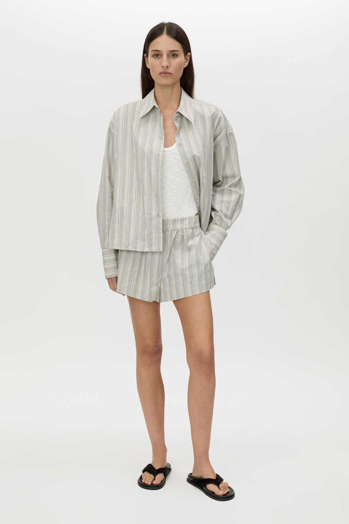 Mira Stripe Short in Mist Grey Stripe - CAMILLA AND MARC® C&M